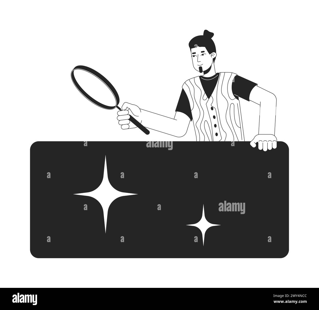 Male Analyst Researching Data Block Black And White 2d Line Cartoon Character Stock Vector Image