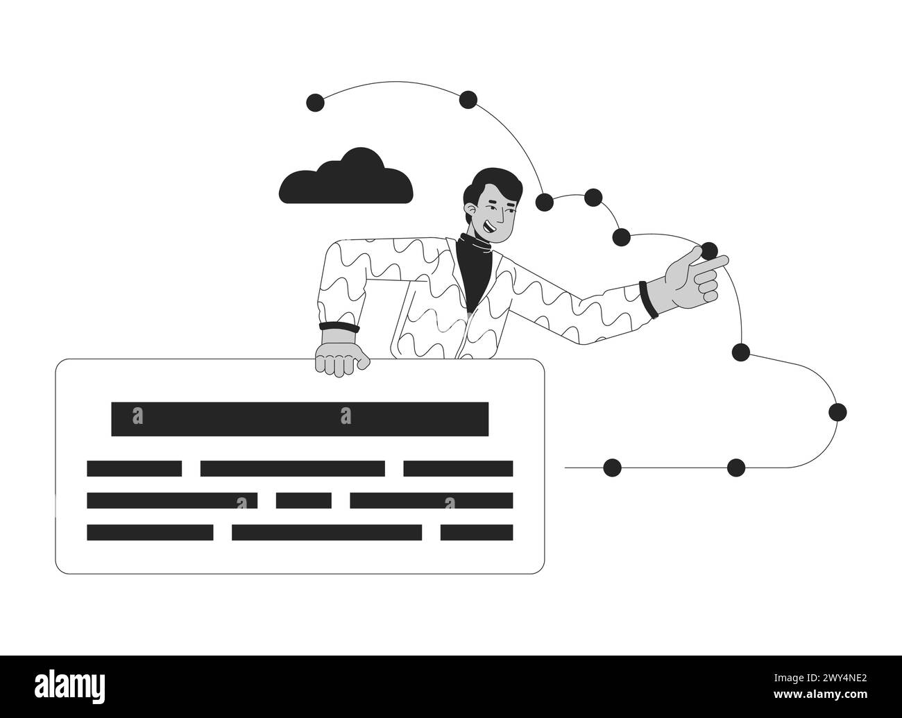 Male Analyst Cloud Computing Black And White 2d Line Cartoon Character