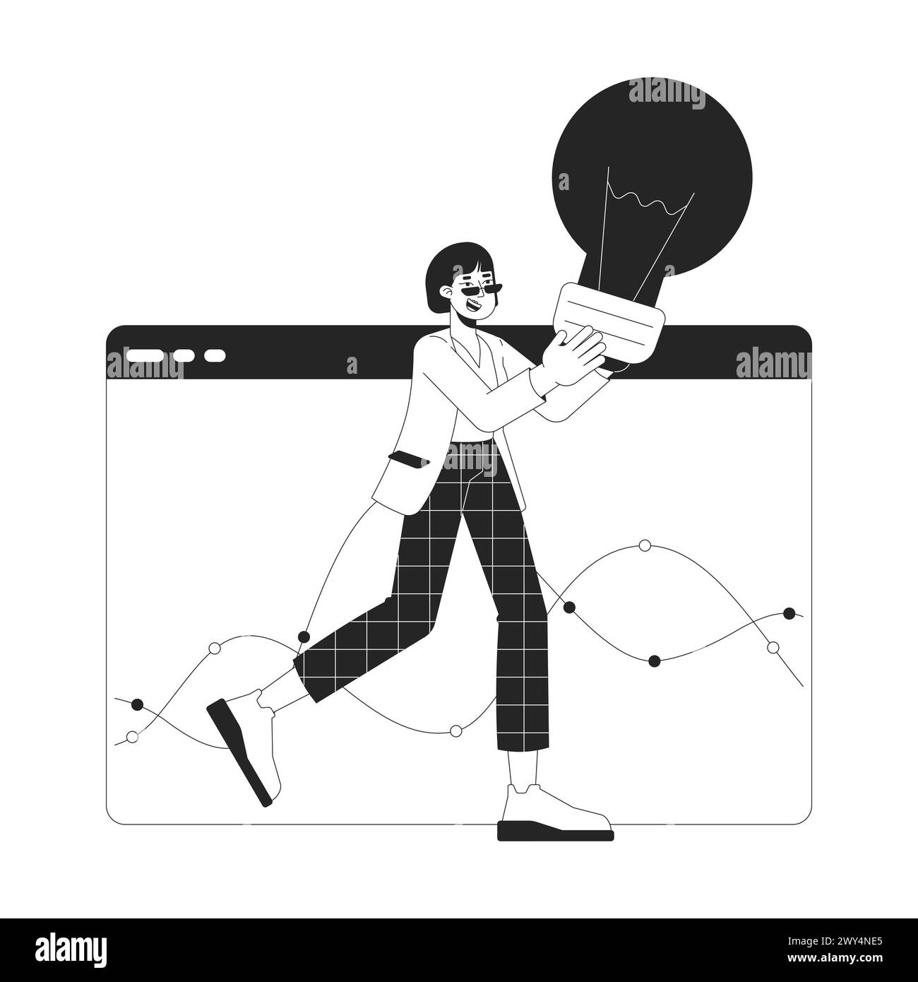 Data Analyst Generating Insight Black And White 2d Line Cartoon Character Stock Vector Image