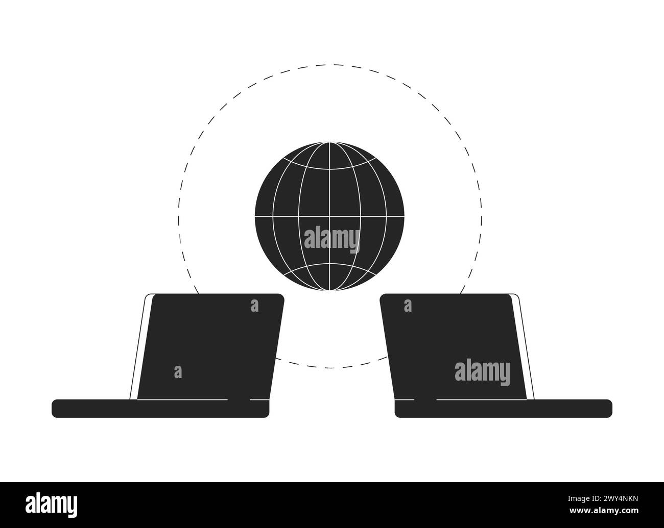 Global data transfer laptops black and white 2D line cartoon object ...