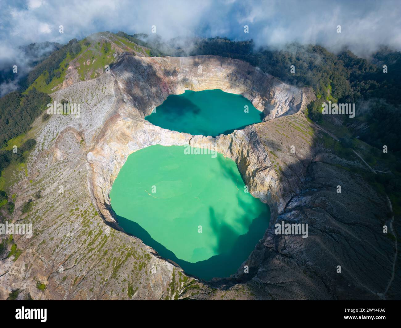 An aerial view of Kelimutu National Park's crater lakes on Flores Island, Indonesia Stock Photo ...