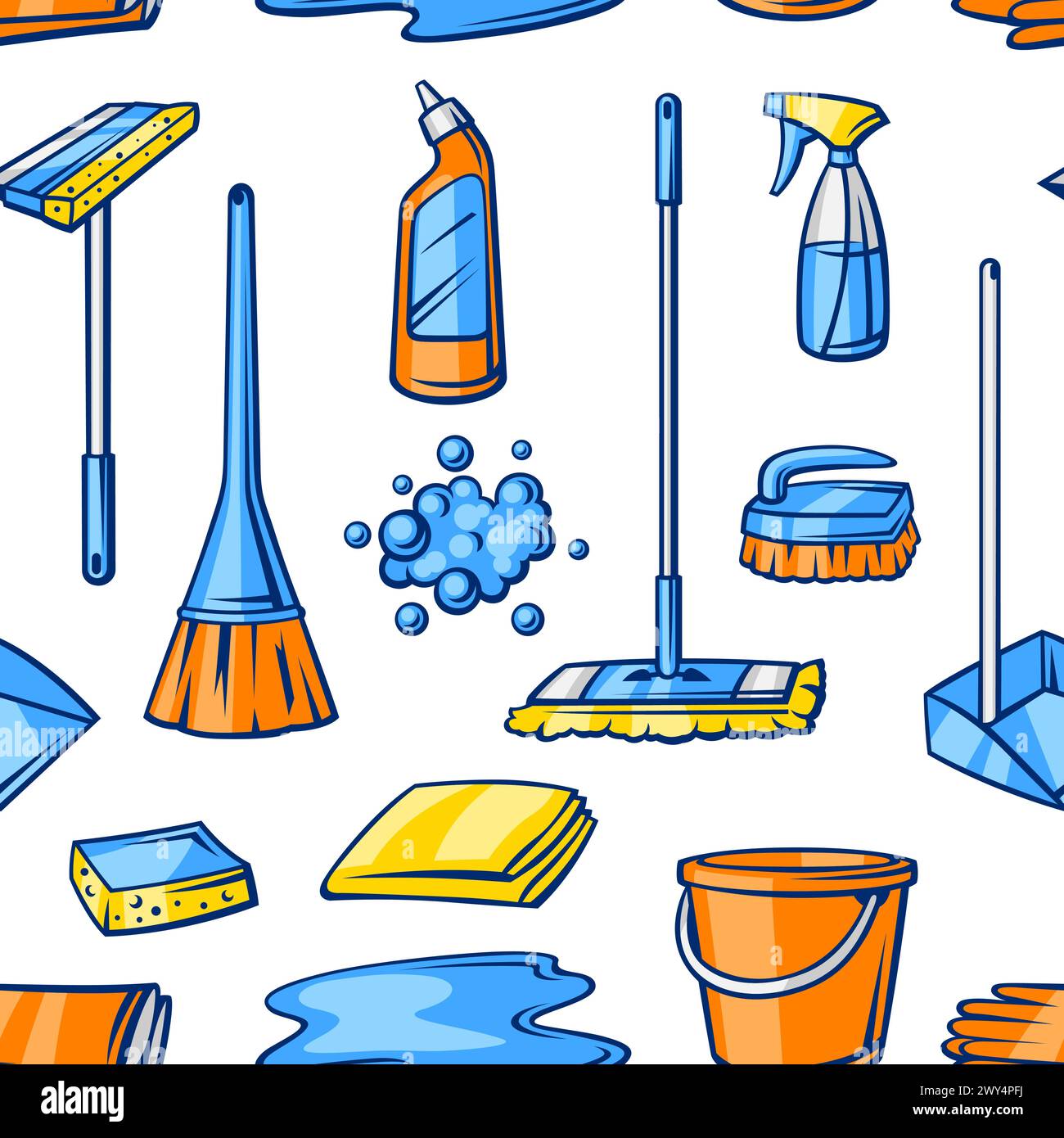 Pattern with cleaning items. Housekeeping background for service and ...