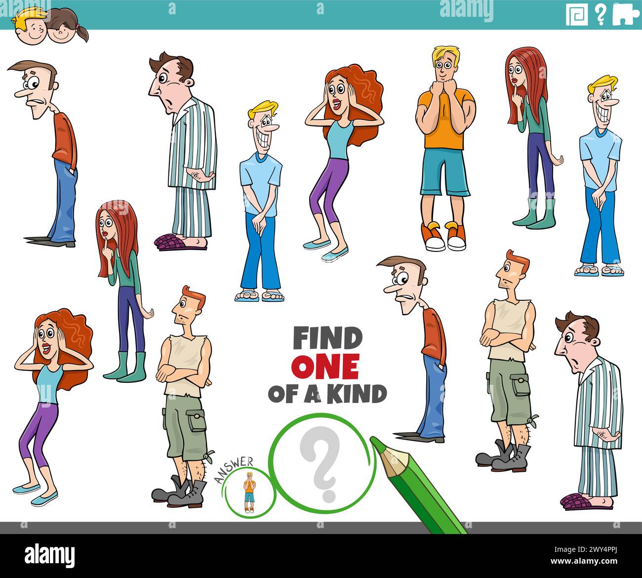 Cartoon illustration of find one of a kind picture educational activity ...