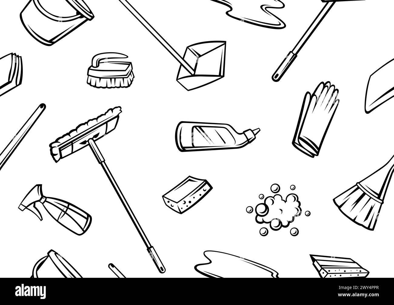 Pattern with cleaning items. Housekeeping background for service and ...