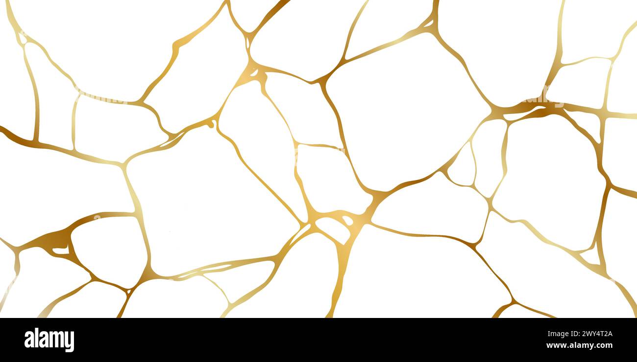 Gold kintsugi crack repair marble texture vector illustration isolated ...