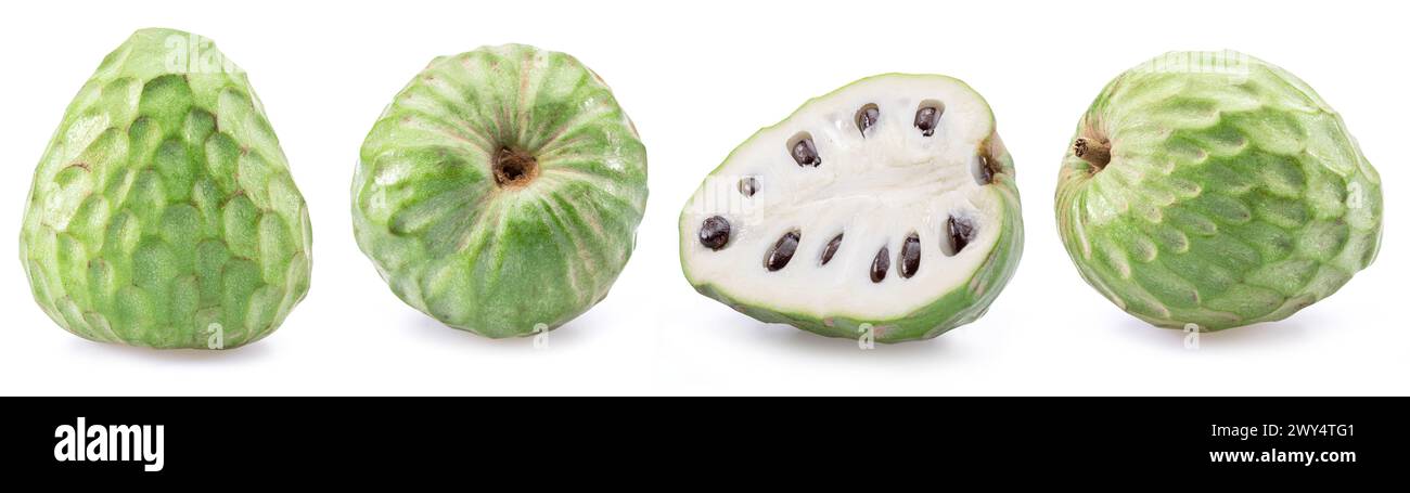 Set of cherimoya fruits and slices of fruit isolated on white ...