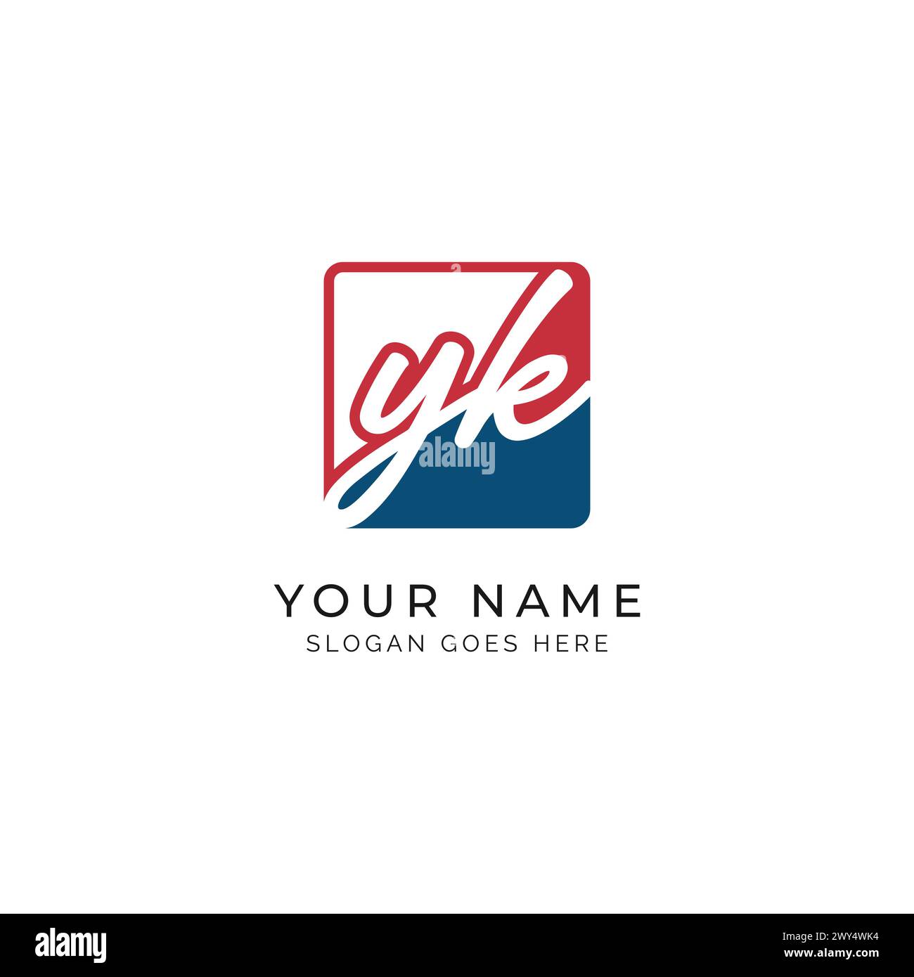 Y K Yk Initial Letter Handwritten Alphabet Yk Signature Icon In Square Shape Stock Vector