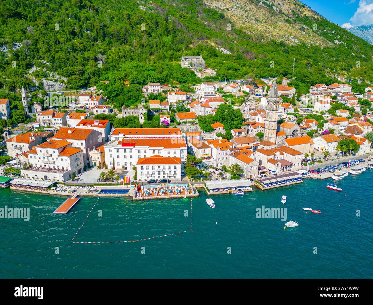 Aerial view of Perast in Montenegro Stock Photo - Alamy