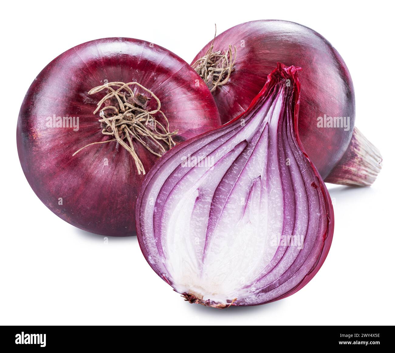 Red skin onion bulb and cross section of onion isolated on white ...