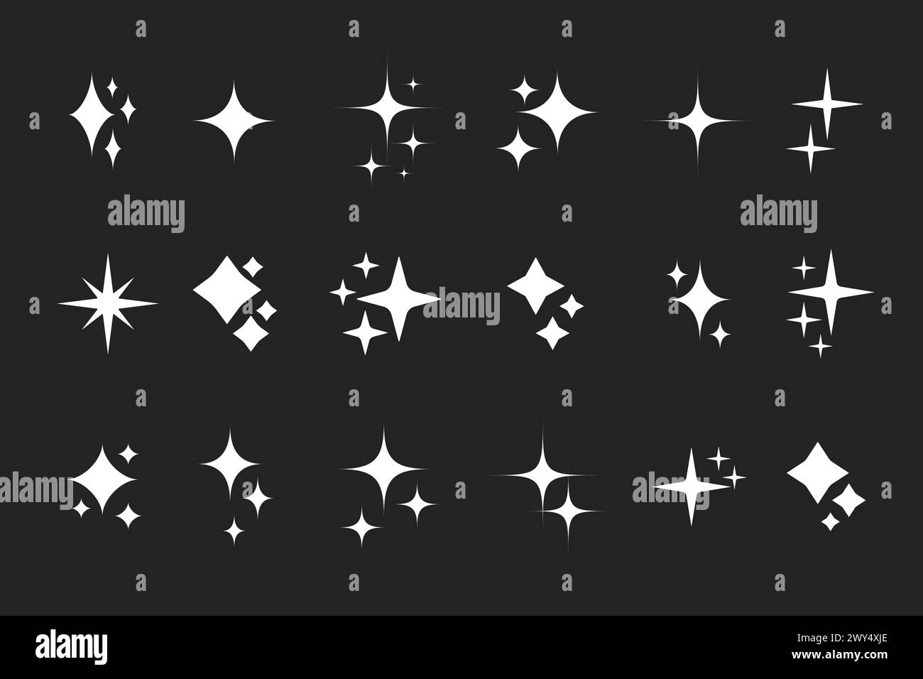 Star silhouette icon set, Shining star rays, Star cluster simple vector ...