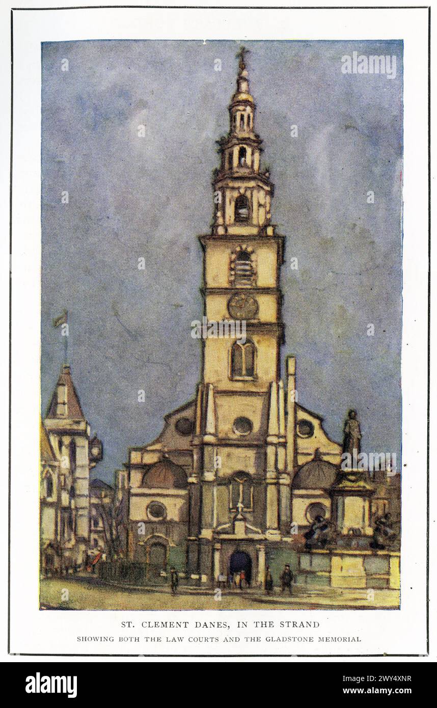 watercolour of St Clement Danes, in the Strand, London , circa 1926 ...