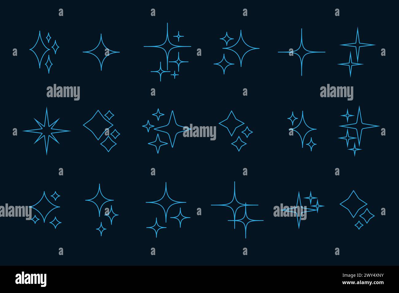 Star silhouette icon set, Shining star rays, Star cluster simple vector ...