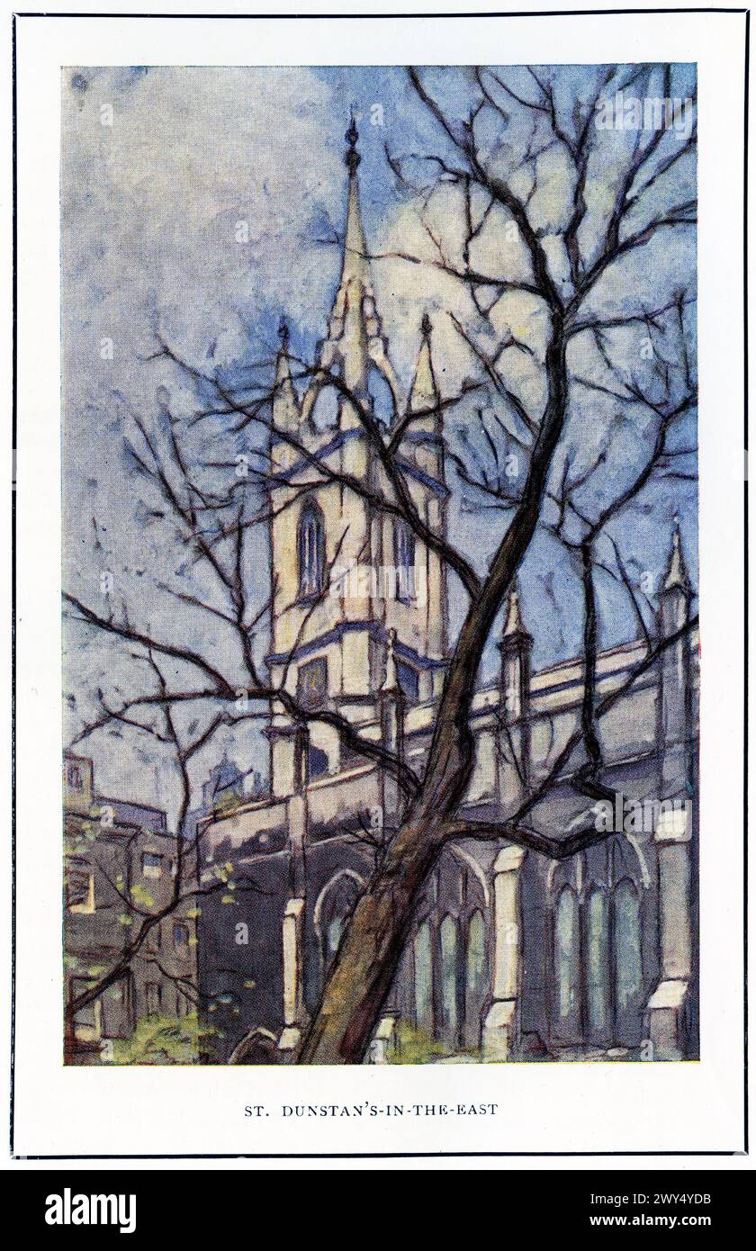 watercolour of St Dunstan's in the east, London , circa 1926 Stock ...