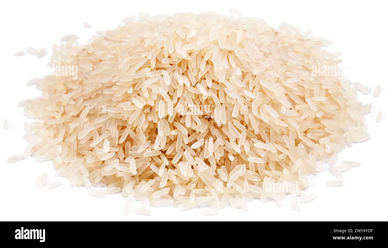 White rice. Heap of long raw rice isolated on white background Stock ...