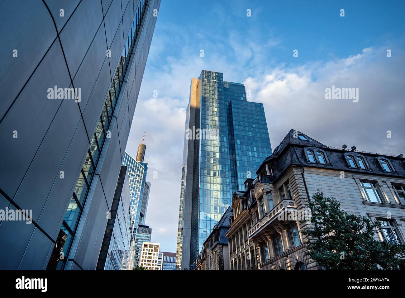 Aerial view of buildings with one standing out on top Stock Photo - Alamy