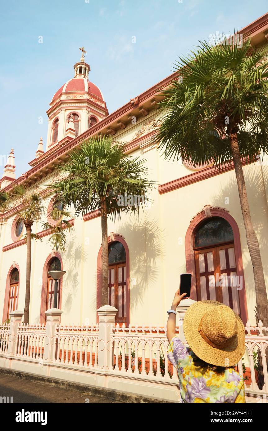 Female Visitor Taking Photo of Santa Cruz Church, a Well Known Old ...