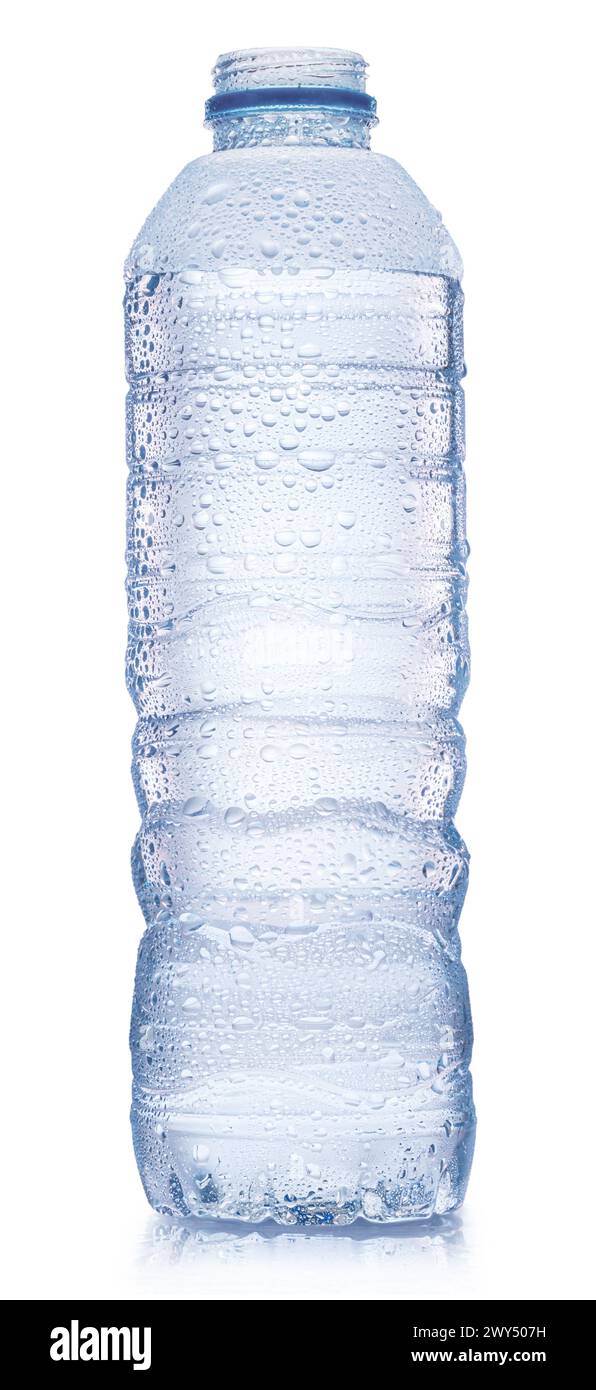 Plastic bottle of chilled water with condensation drops. File contains ...