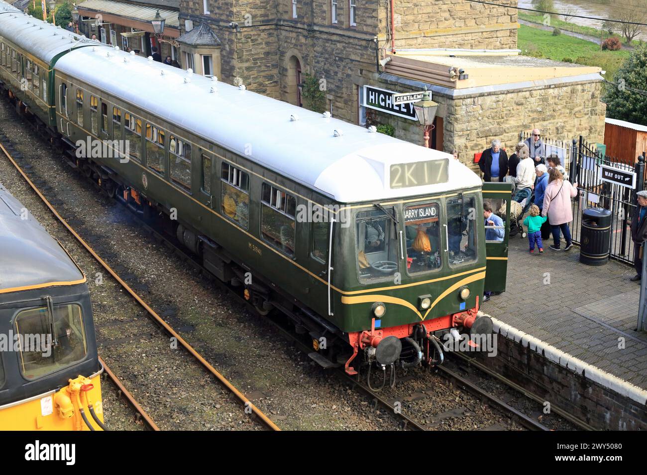 SVR class 108 DMU diesel locomotive arrives at Highley station on the ...