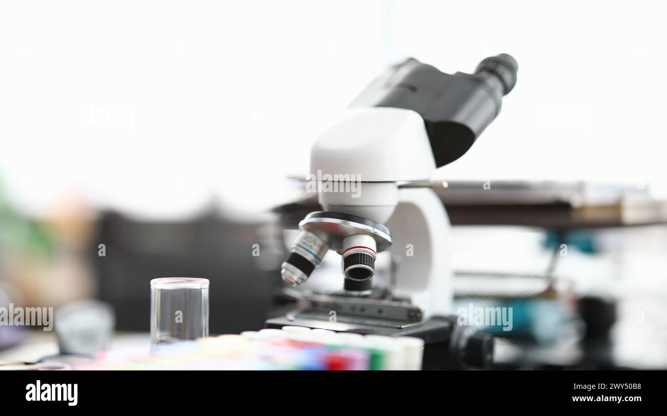 Chemical laboratory there is microscope and tubes Stock Photo - Alamy