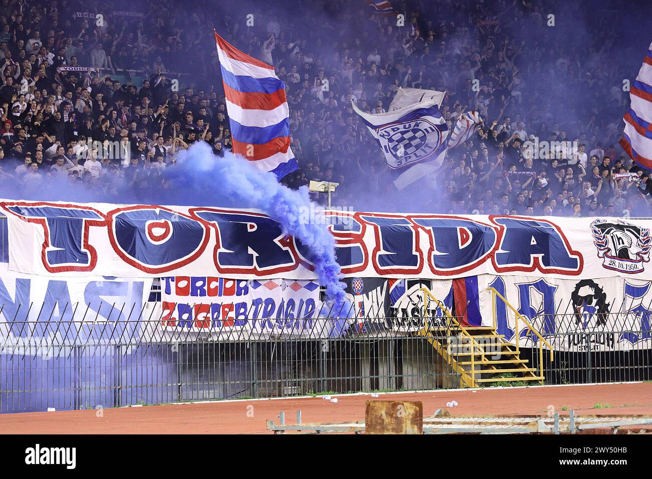 Split, Croatia. 03rd Apr, 2024. Hajduk Split football fans during the ...
