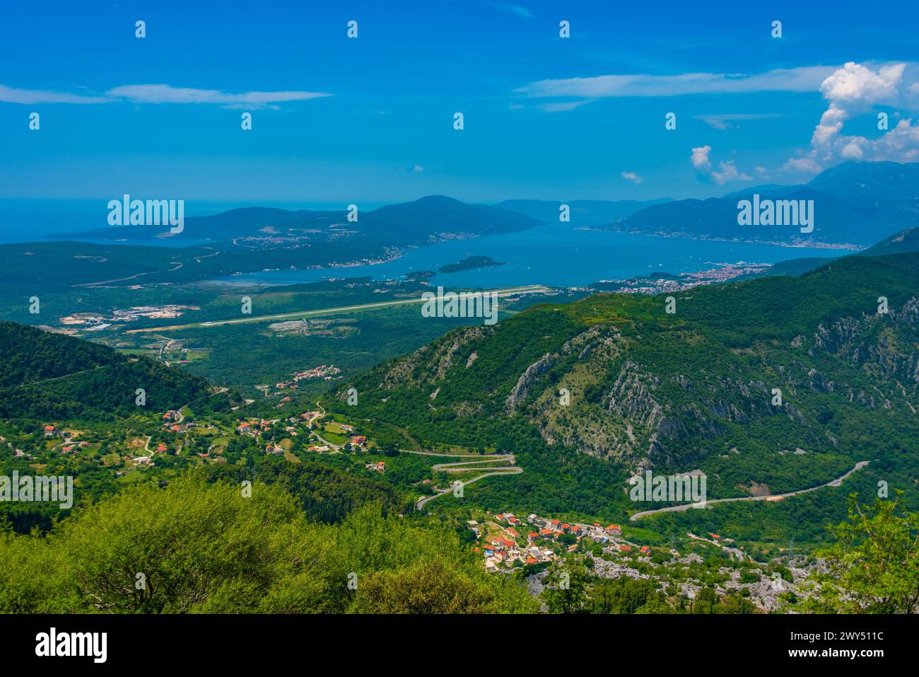 Aerial view of Boka Kotorska bay and Tivat in Montenegro Stock Photo ...