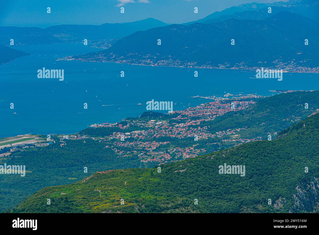 Aerial view of Boka Kotorska bay and Tivat in Montenegro Stock Photo ...