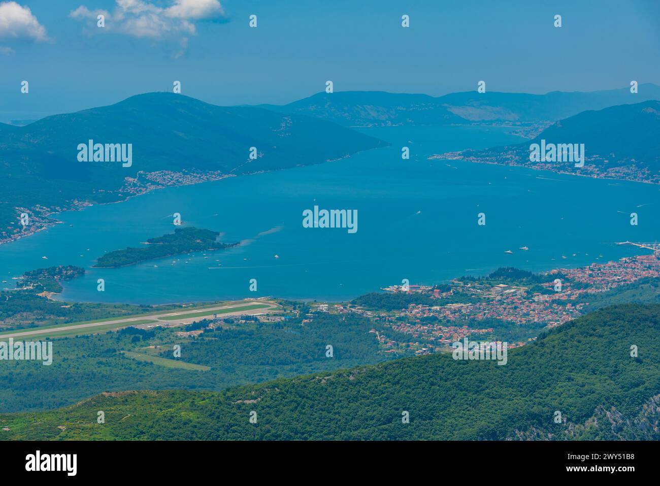 Aerial view of Boka Kotorska bay and Tivat in Montenegro Stock Photo ...