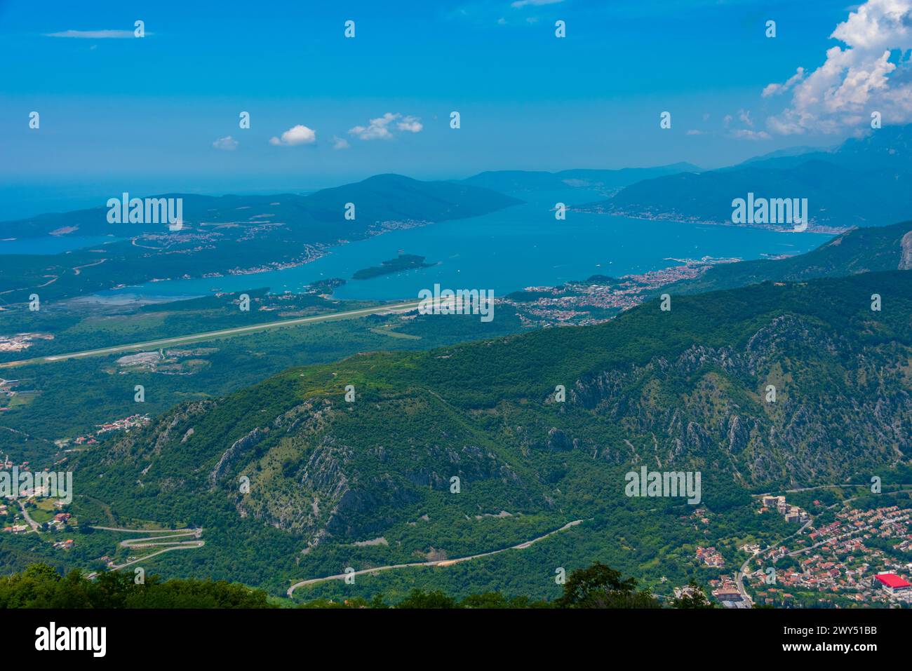 Aerial view of Boka Kotorska bay and Tivat in Montenegro Stock Photo ...