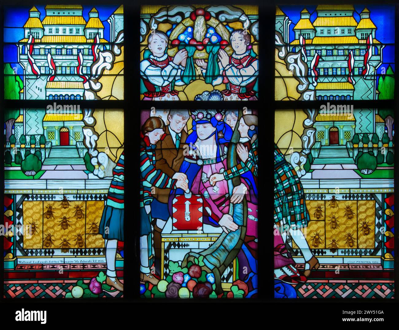 Savings, stained glass by Jozef Mehoffer, Krakow, Poland Stock Photo ...