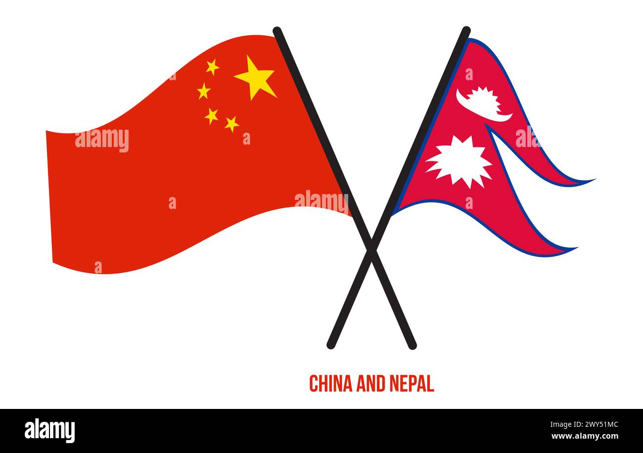 China and Nepal Flags Crossed And Waving Flat Style. Official ...