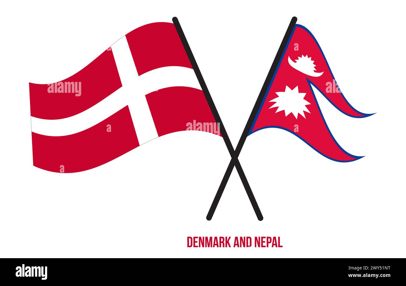 Denmark and Nepal Flags Crossed And Waving Flat Style. Official ...