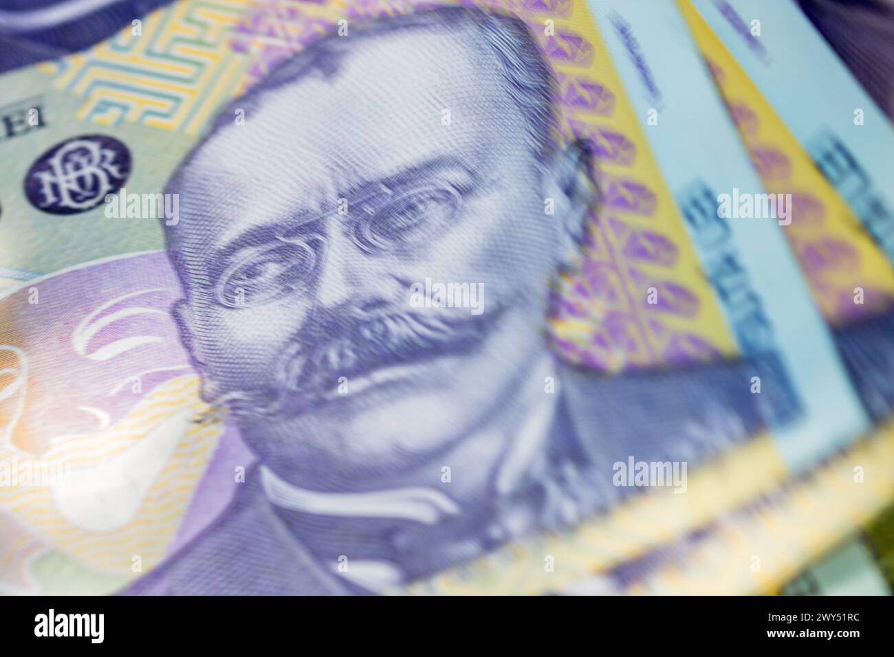 LEI money banknotes, detail photo of RON. Romanian currency Stock Photo ...