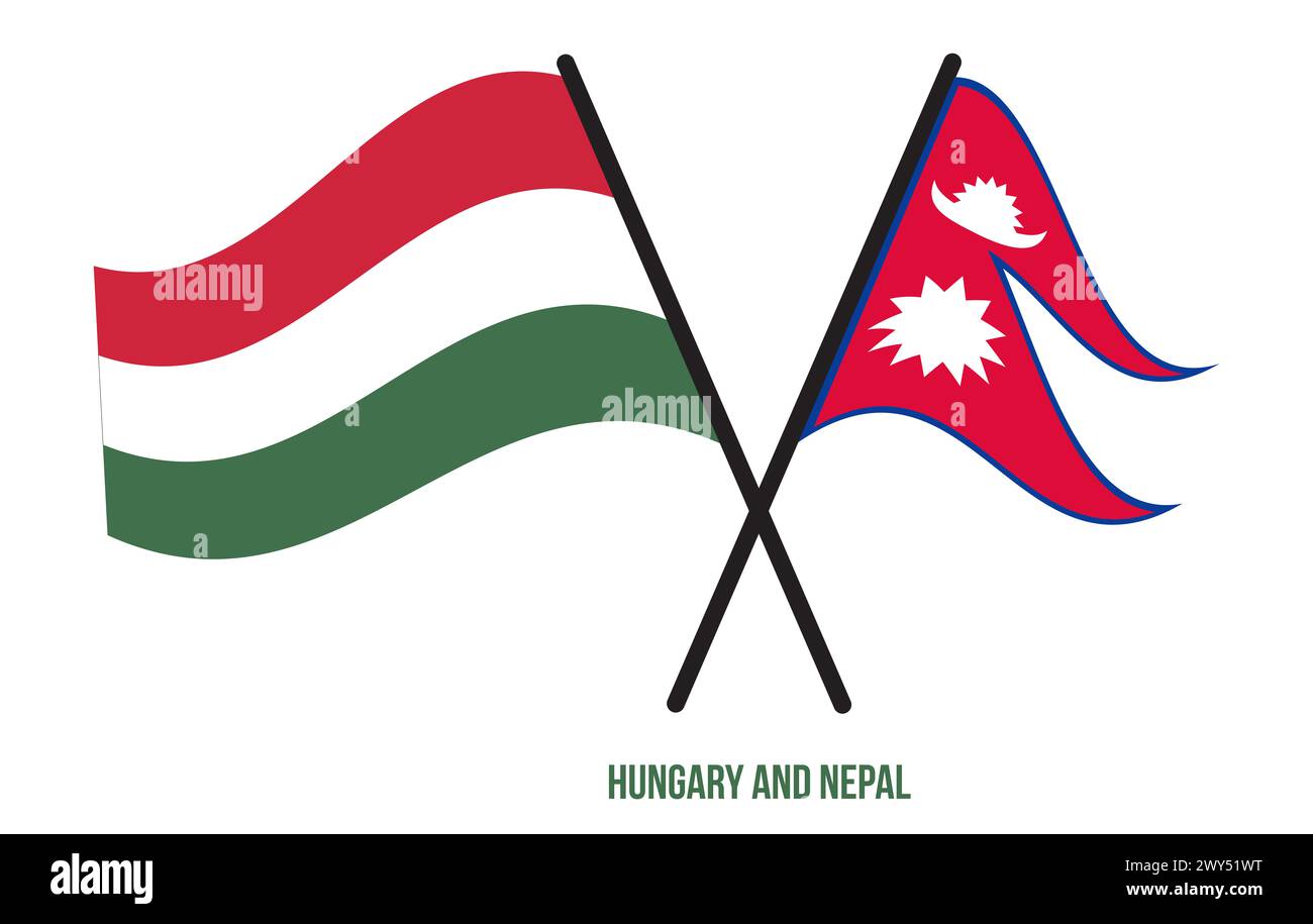 Hungary and Nepal Flags Crossed And Waving Flat Style. Official ...