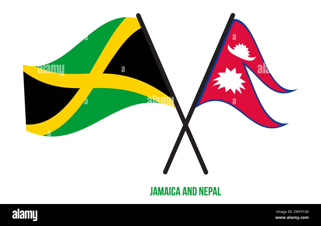 Jamaica and Nepal Flags Crossed And Waving Flat Style. Official ... Jamaica and Nepal Flags Crossed And Waving Flat Style. Official ...