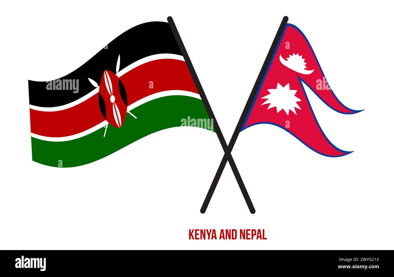 Kenya and Nepal Flags Crossed And Waving Flat Style. Official ...