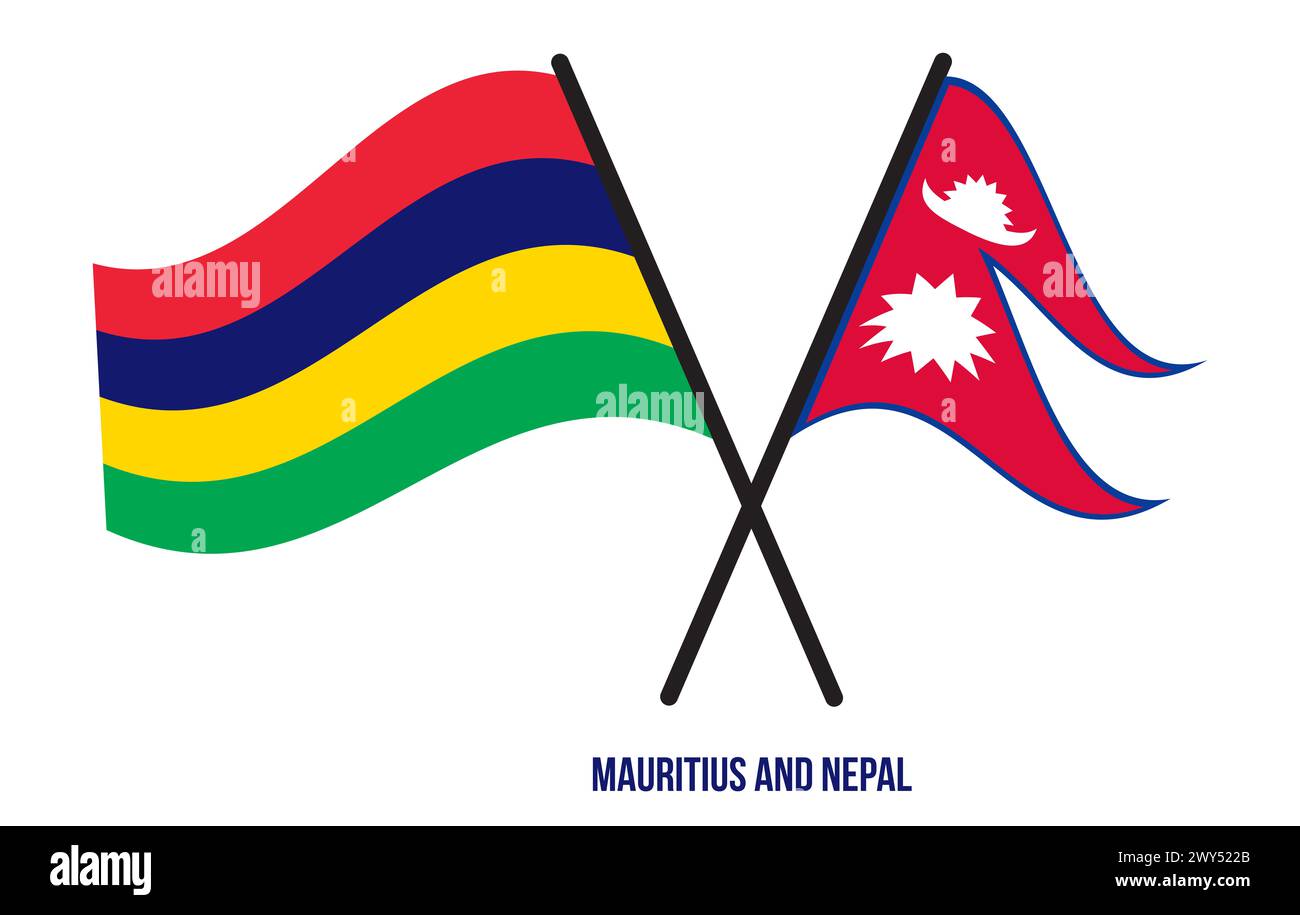 Mauritius and Nepal Flags Crossed And Waving Flat Style. Official Proportion. Correct Colors ...
