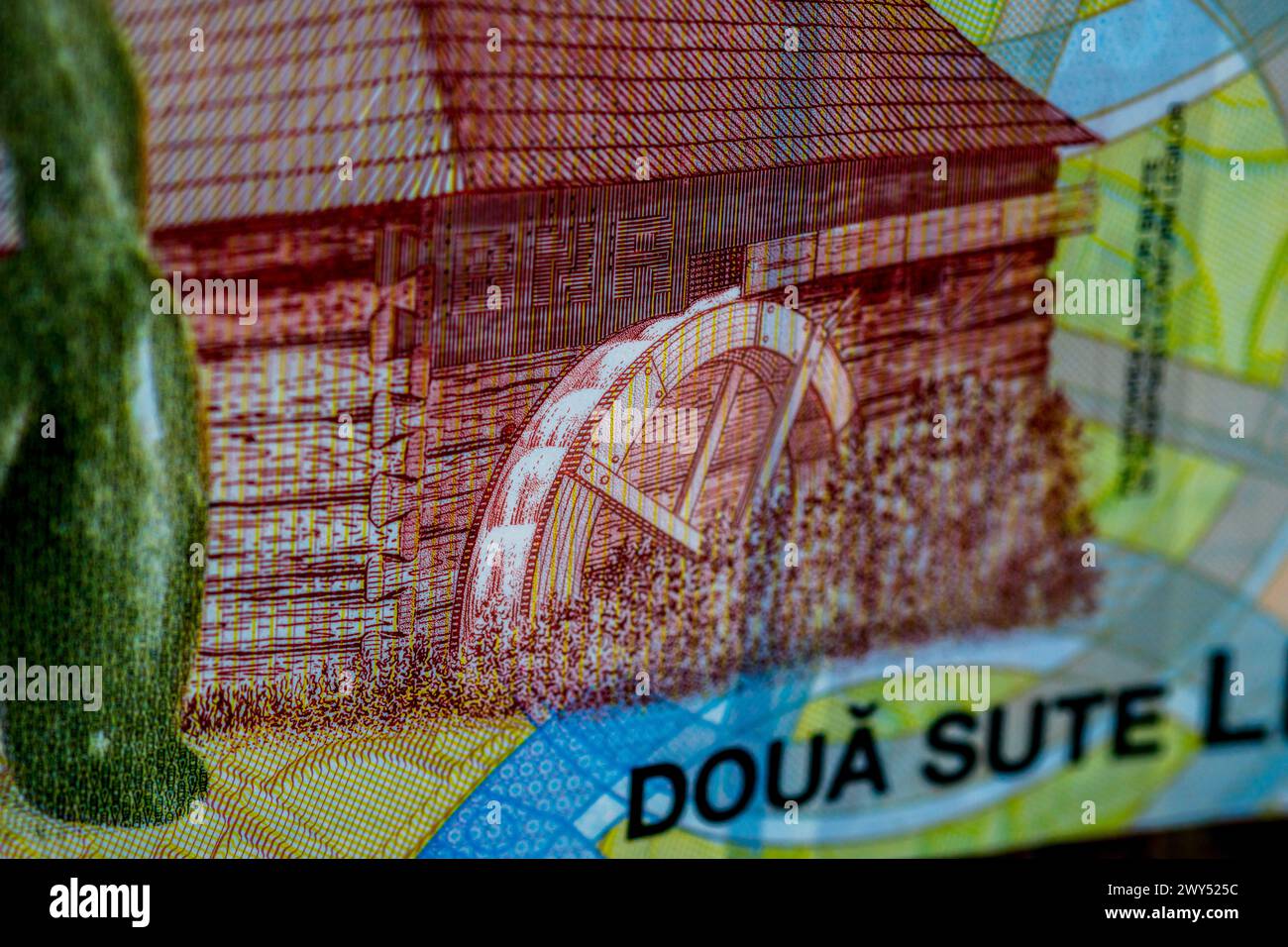 LEI money banknotes, detail photo of RON. Romanian currency Stock Photo ...