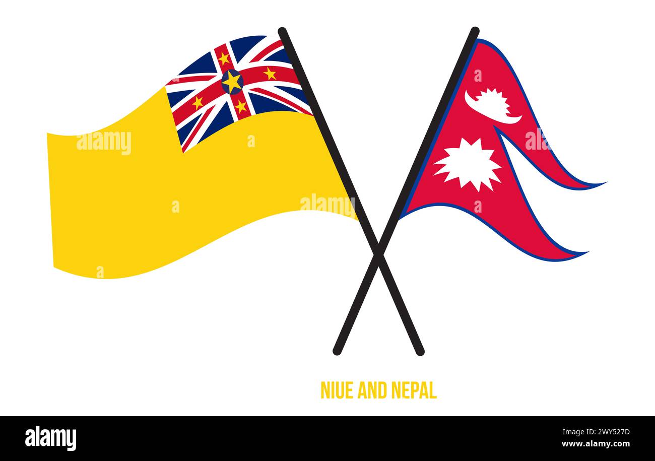 Niue and Nepal Flags Crossed And Waving Flat Style. Official Proportion ...