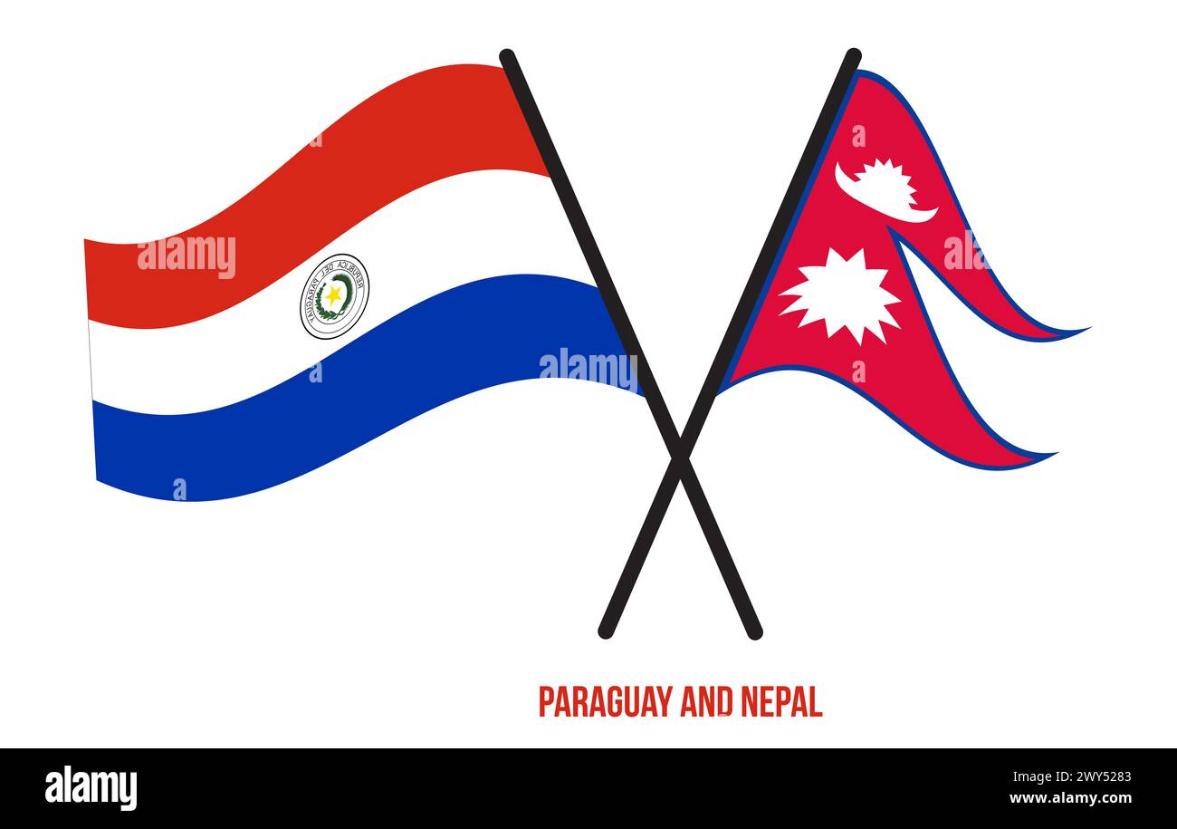 Paraguay and Nepal Flags Crossed And Waving Flat Style. Official Proportion. Correct Colors ...