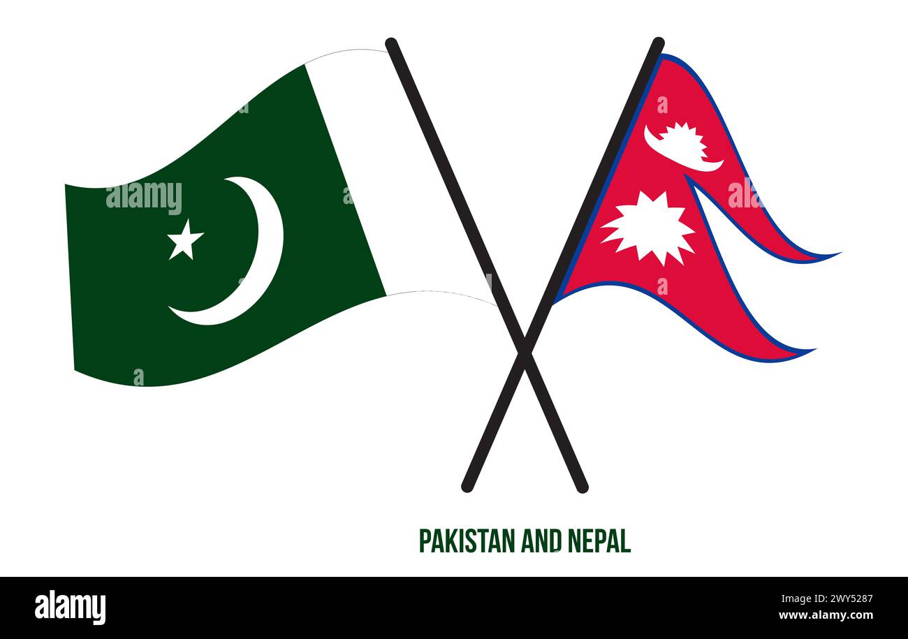 Pakistan and Nepal Flags Crossed And Waving Flat Style. Official ...