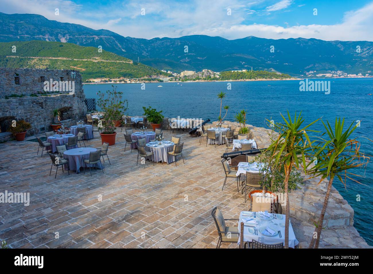 Restaurant at the Budva citadel in Montenegro Stock Photo - Alamy