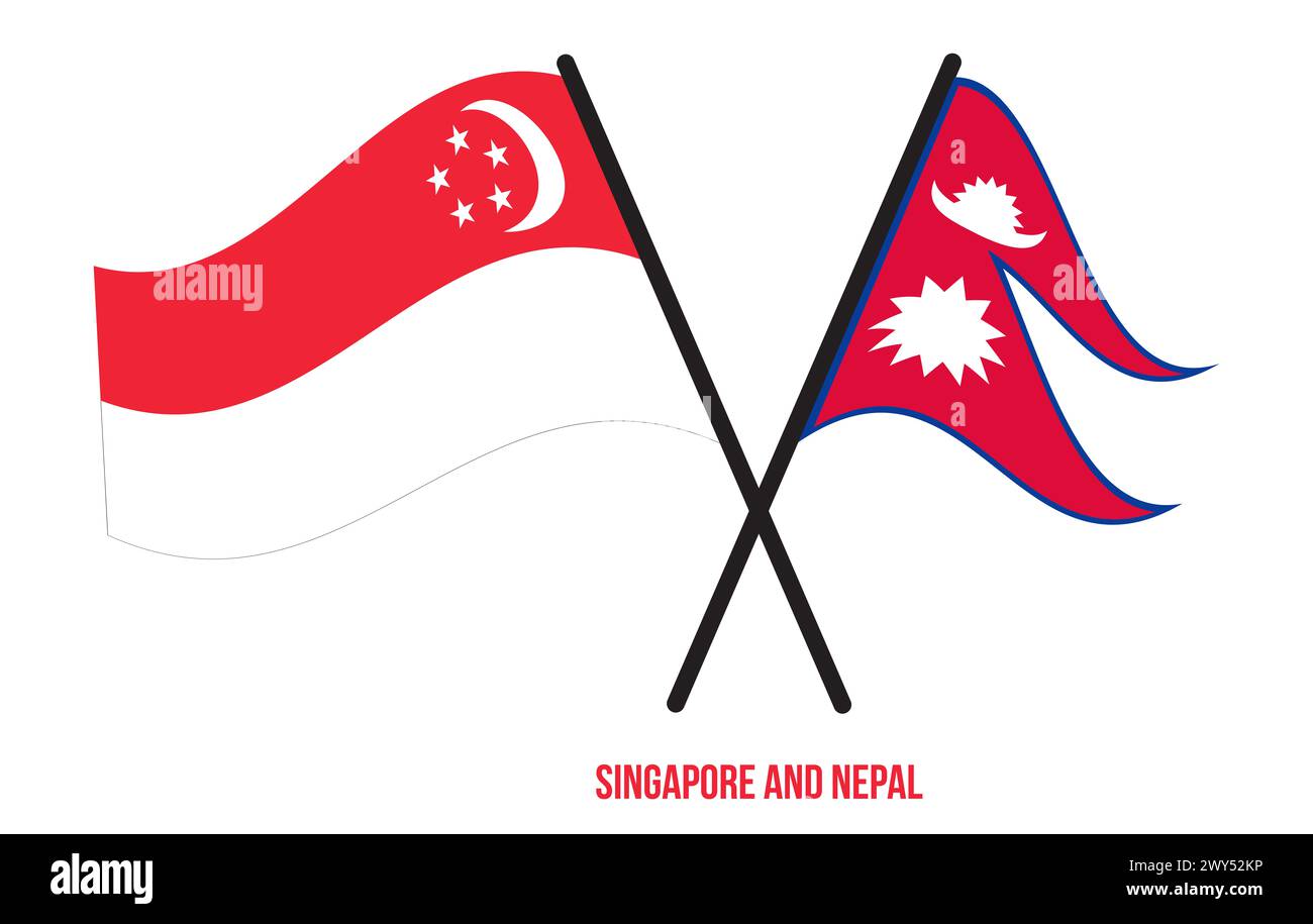 Singapore and Nepal Flags Crossed And Waving Flat Style. Official Proportion. Correct Colors ...