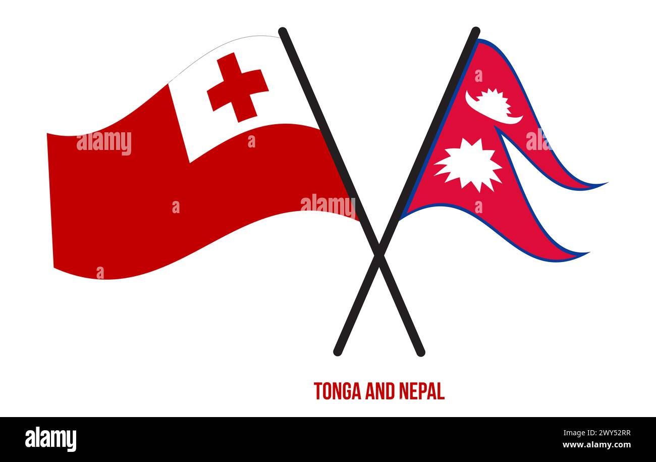 Tonga and Nepal Flags Crossed And Waving Flat Style. Official ...