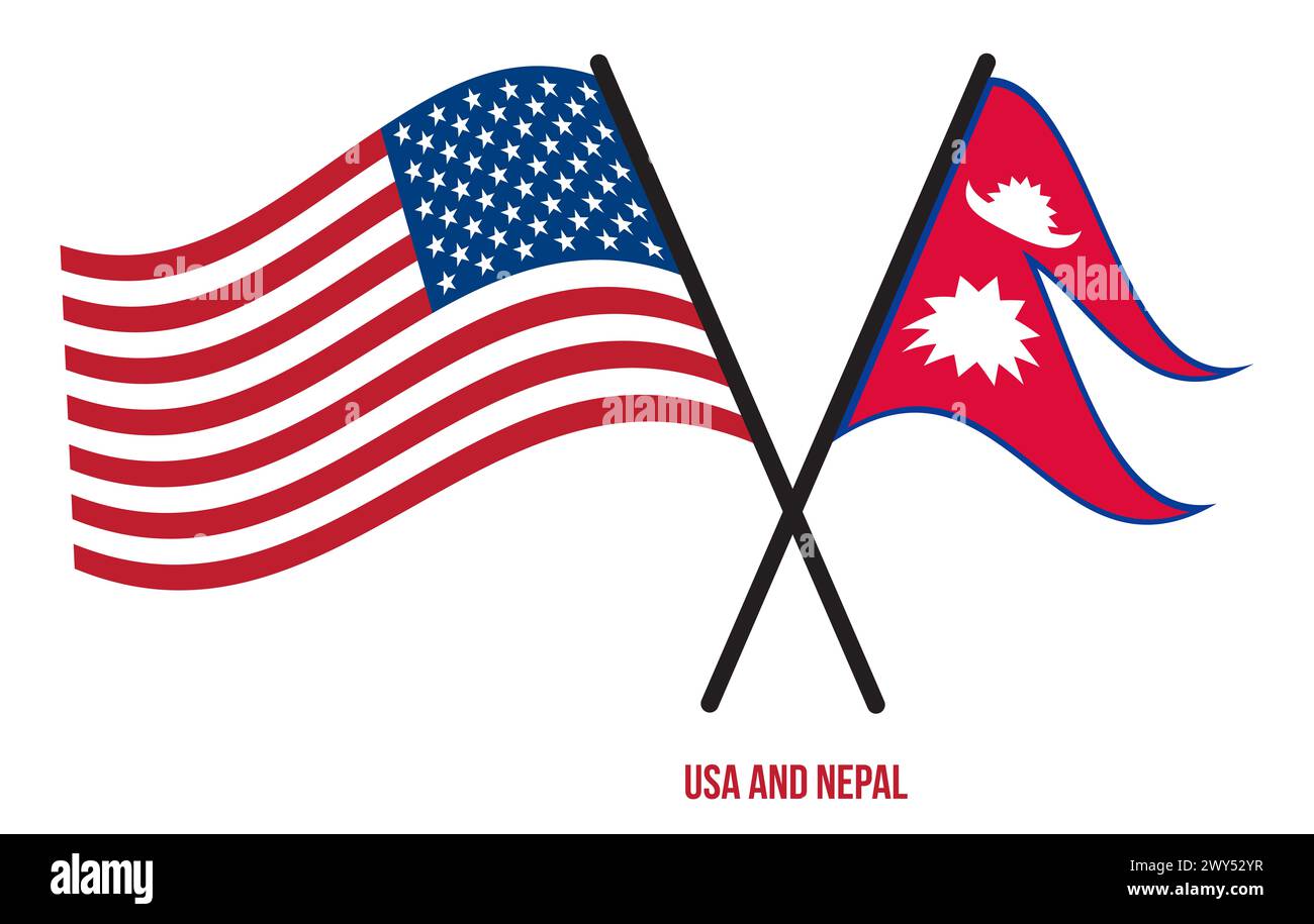 USA and Nepal Flags Crossed And Waving Flat Style. Official Proportion ...
