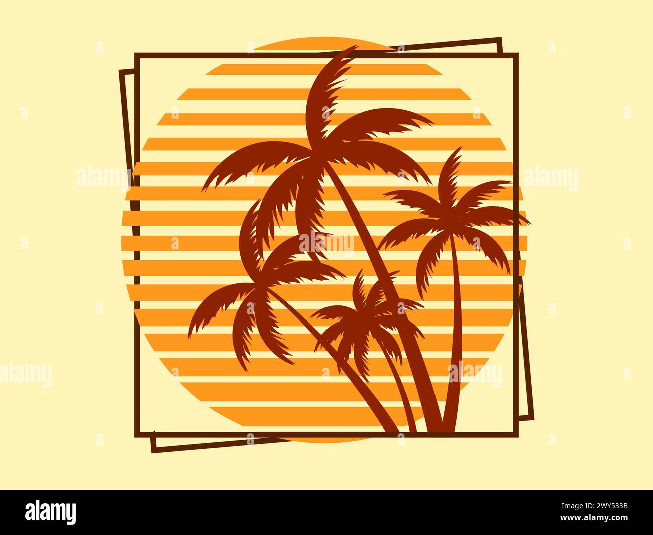 Tropical palm trees at sunset in a square frame. Summer time ...