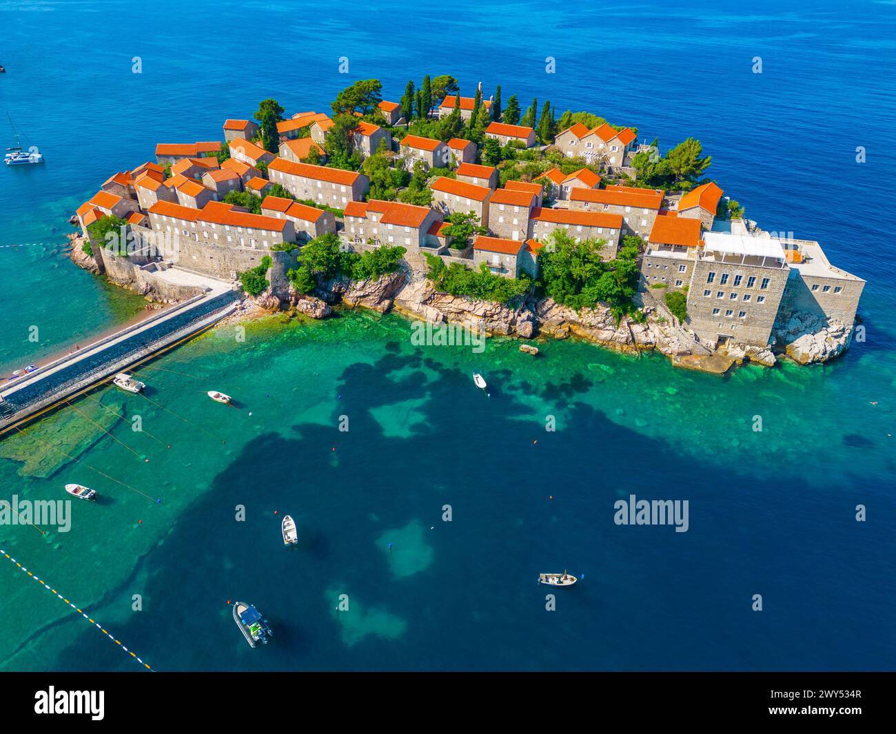 Panorama view of Sveti Stefan in Montenegro Stock Photo - Alamy