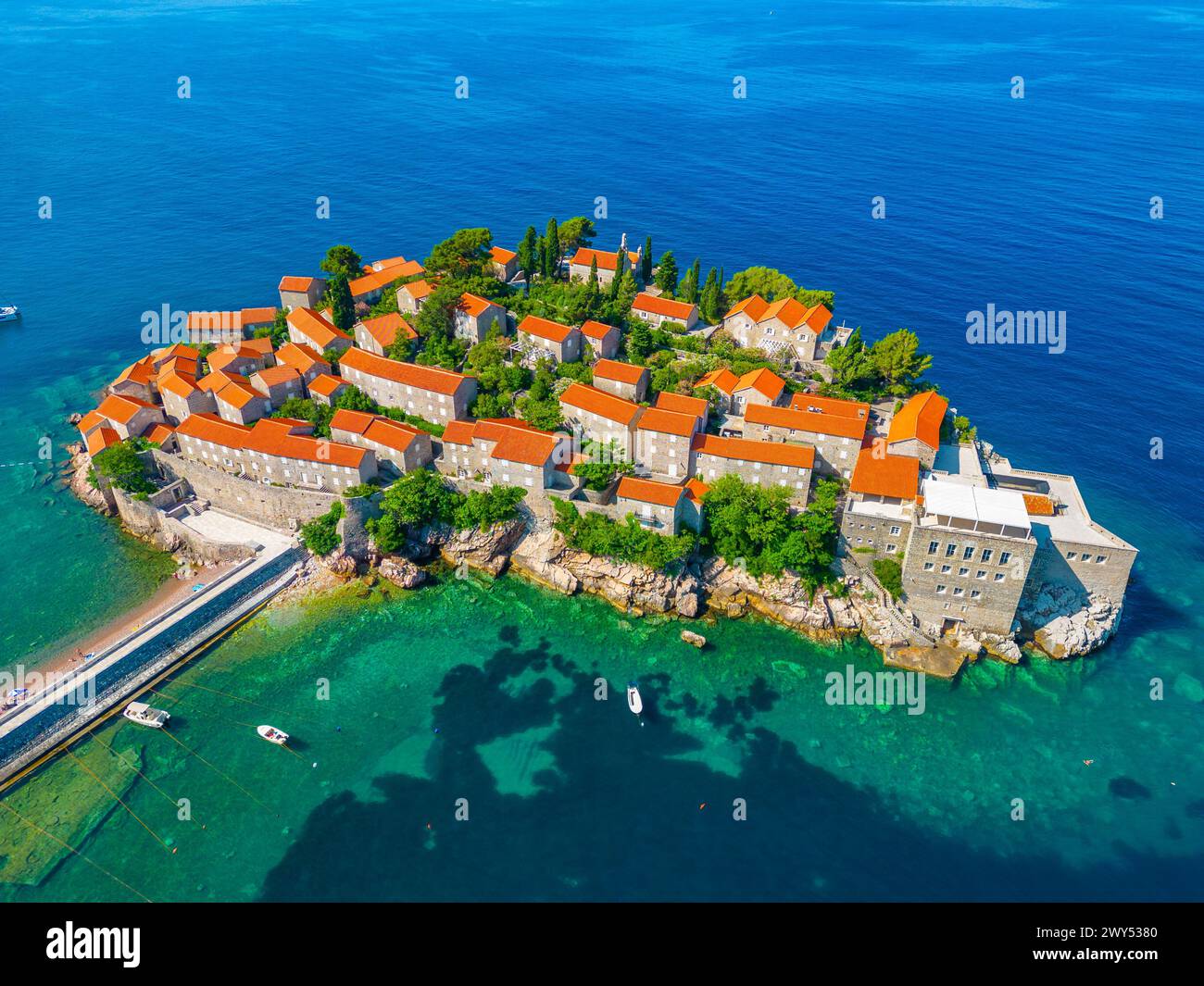 Panorama view of Sveti Stefan in Montenegro Stock Photo - Alamy