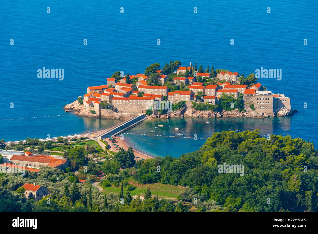 Panorama view of Sveti Stefan in Montenegro Stock Photo - Alamy