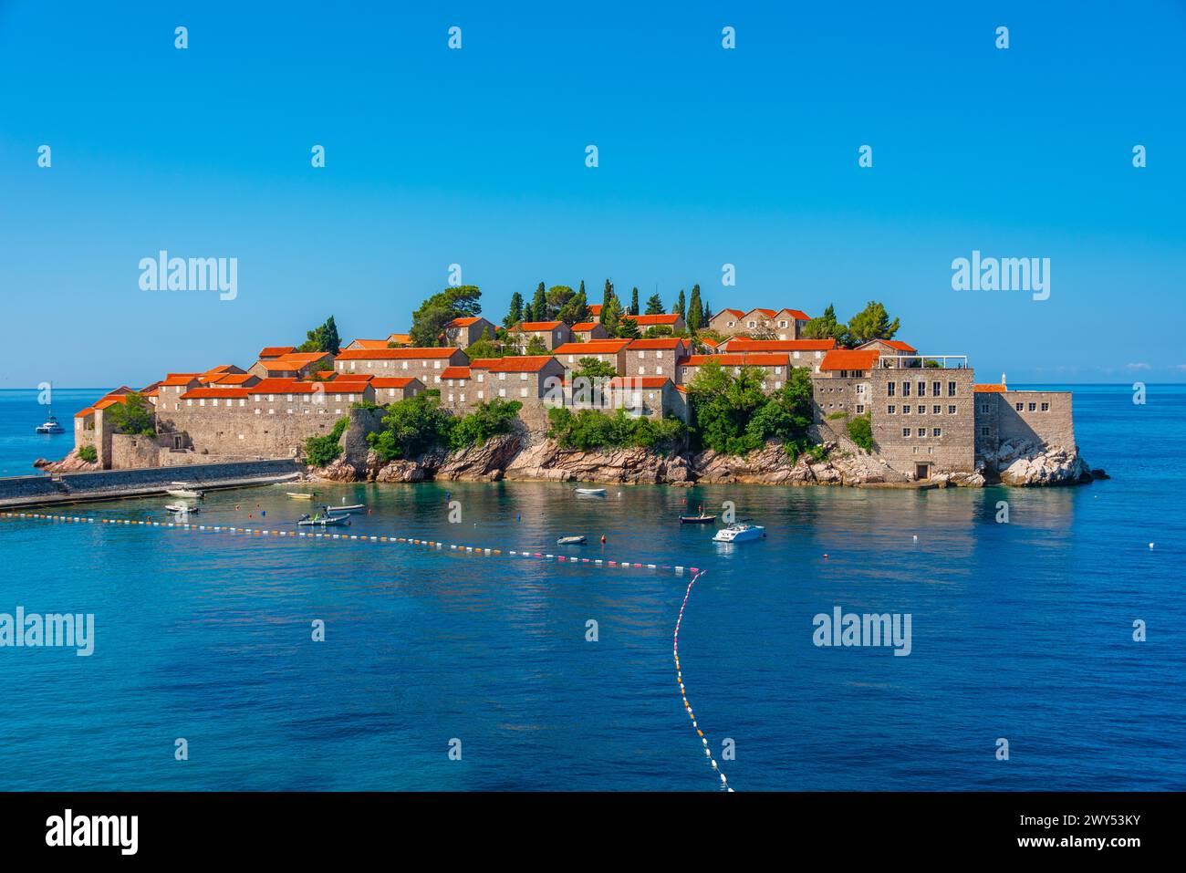 Panorama view of Sveti Stefan in Montenegro Stock Photo - Alamy