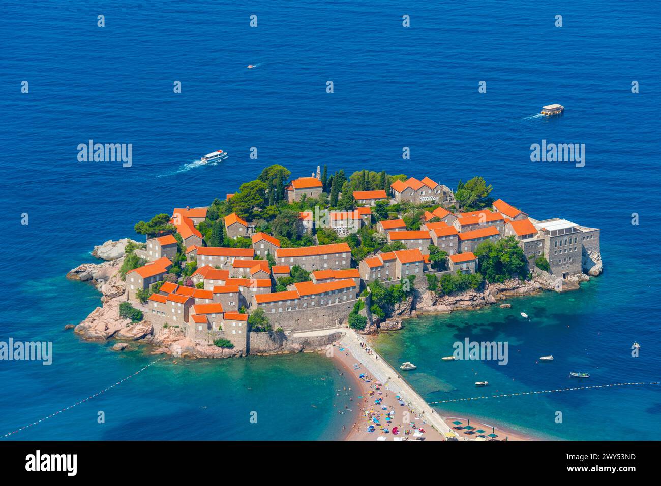 Panorama view of Sveti Stefan in Montenegro Stock Photo - Alamy